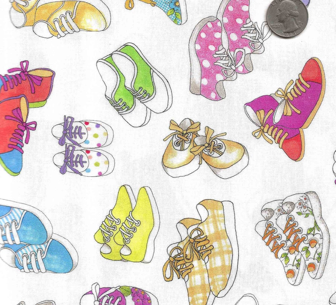 Loralie Designs Tossed Tennis Shoes Cotton Fabric Sold by the Yard - Etsy