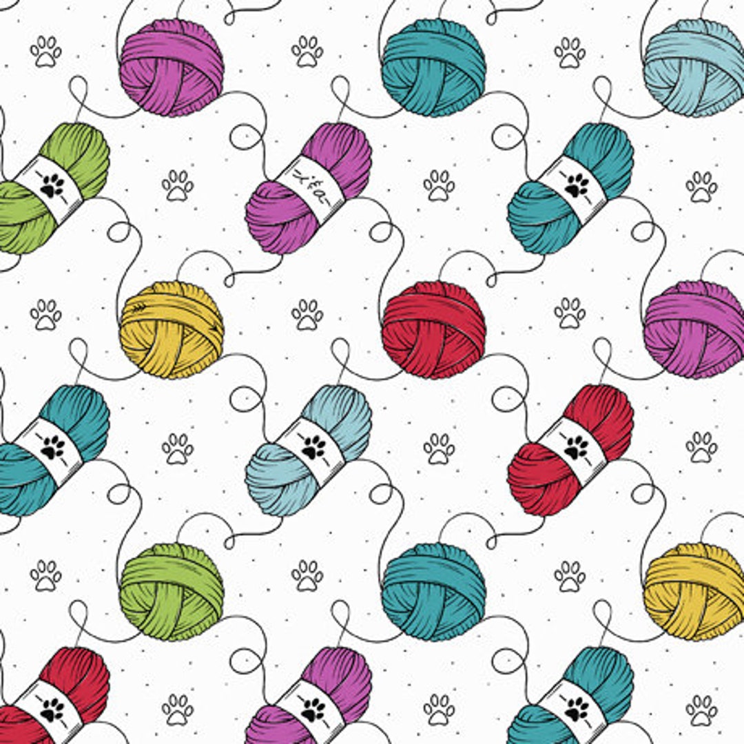 Cat Flat Yarn 100% Cotton Fabric by Kate Ward Thacker for Quilting ...