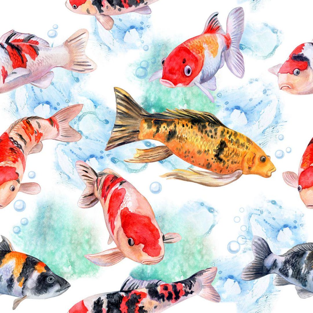 Koi Fish 100% Cotton Fabric Aquatic by Marshall Dry Goods Sold by the ...