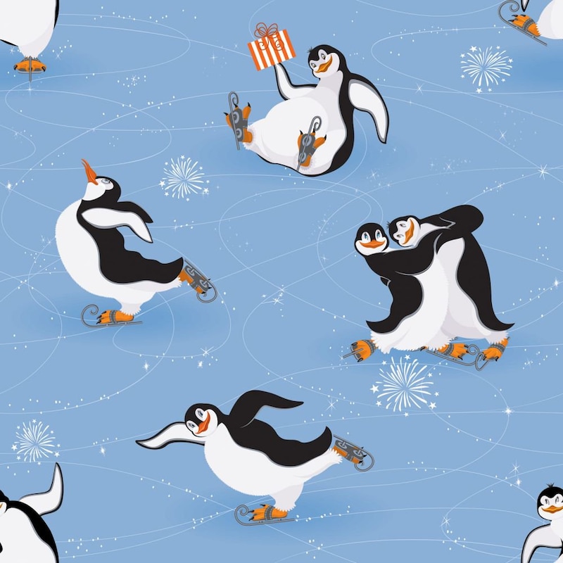 Penguin Ice Skating Fabric - Etsy