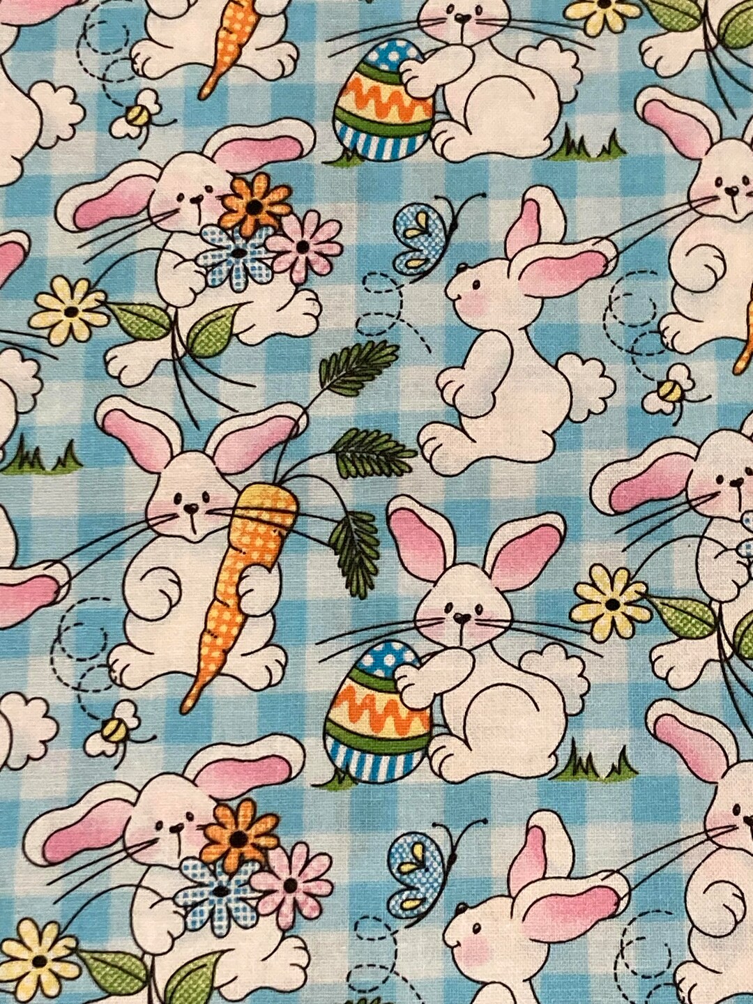 Easter Bunnies on Blue Plaid 100% Cotton Fabric by Patty Reed for ...