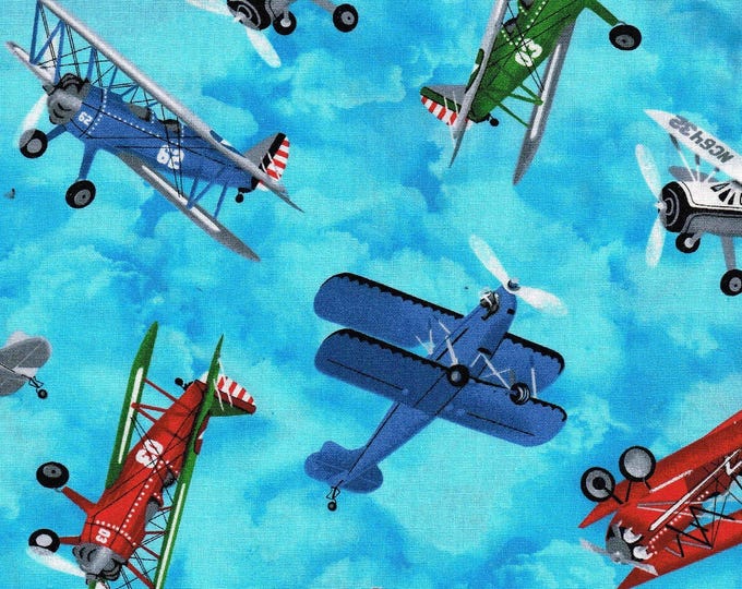 Biplanes on Blue Sky 100% Cotton Fabric From Fabric Traditions Sold by ...