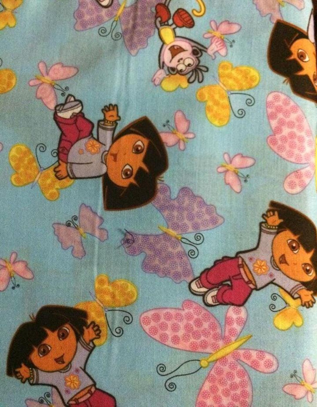 Dora the Explorer on Blue 100% Cotton Fabric Remnant 12"x44" Piece Sold ...