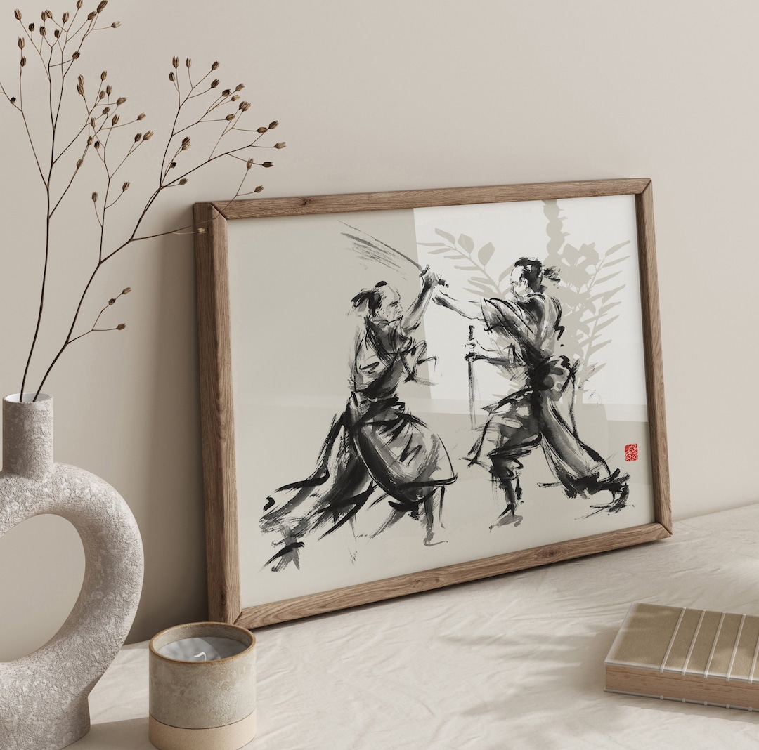 Samurai Art Print, Warrior Ink Painting, Samurai Abstract Art, Sumi-e ...