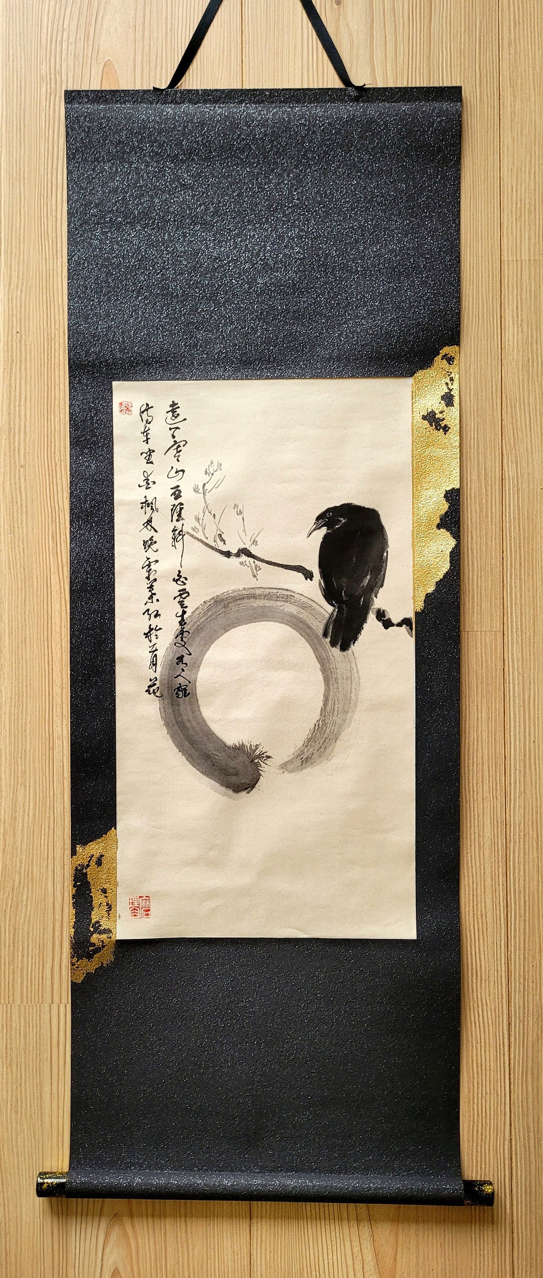Original Handmade Enso Circle Zen Painting Japanese Calligraphy Crow ...