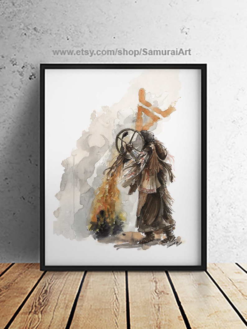 Shaman Painting Shamanic Art Print Slavic Gift Idea Ink | Etsy