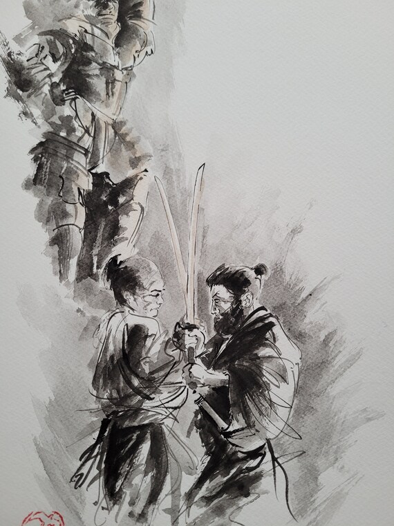 Japanese Samurai Battle Drawing