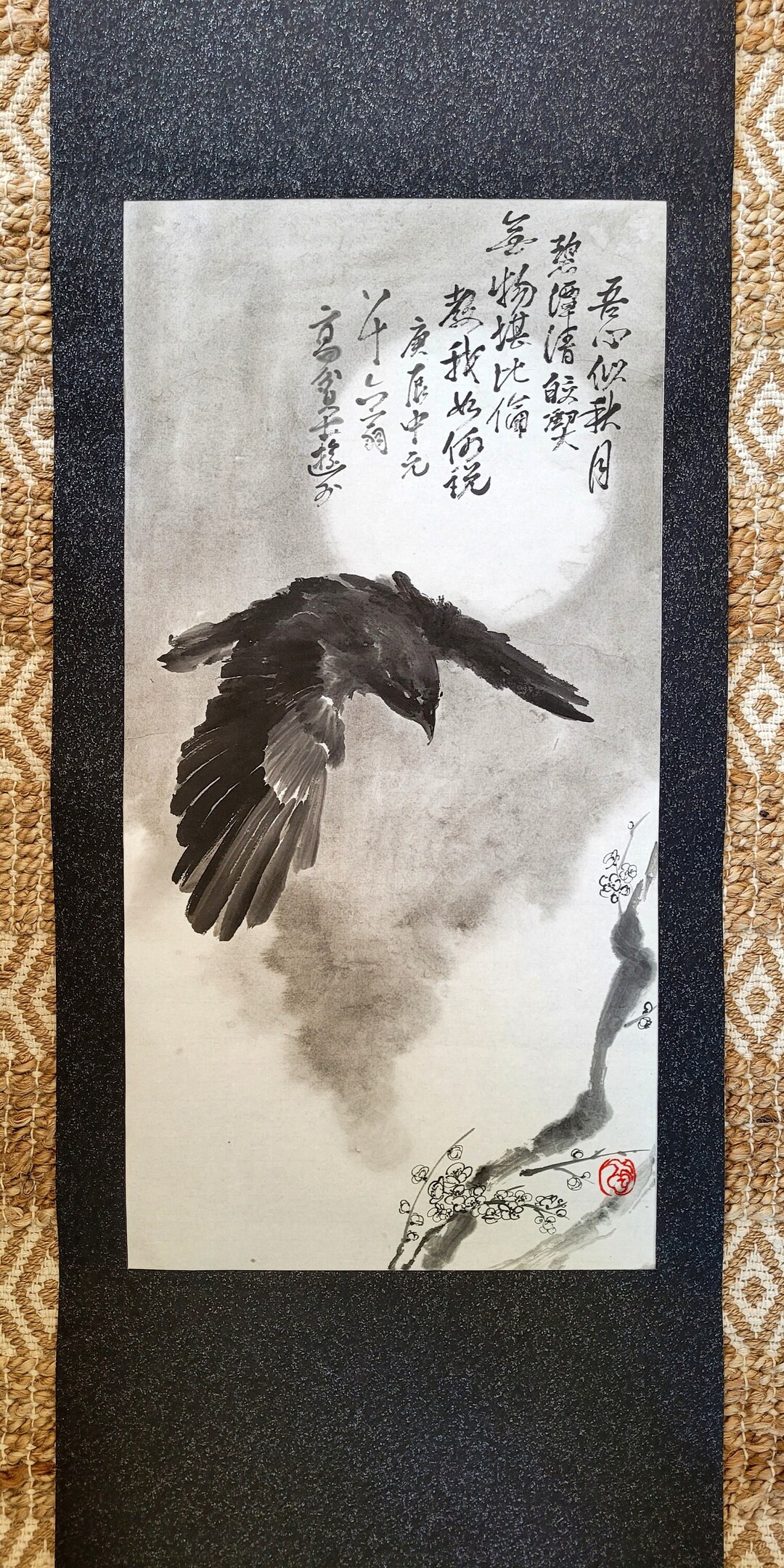 CROW AND MOON, Zen Art, Unique Original Painting, Sumi-e, Cherry ...