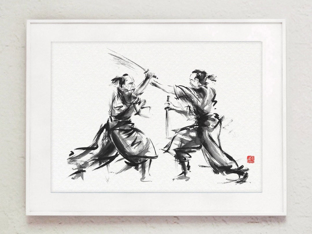 Samurai Art Print, Warrior Ink Painting, Samurai Abstract Art, Sumi-e ...