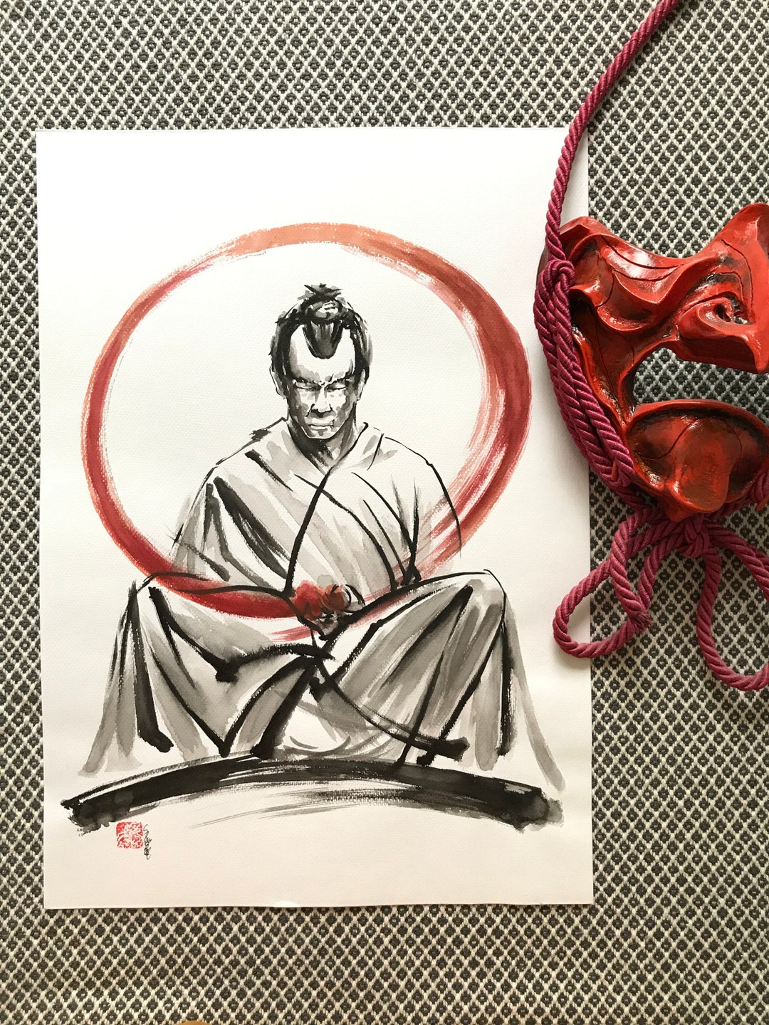 Samurai, Ronin, Meditation, Martial Arts, Japanese Art, Sumi-e, Brush ...