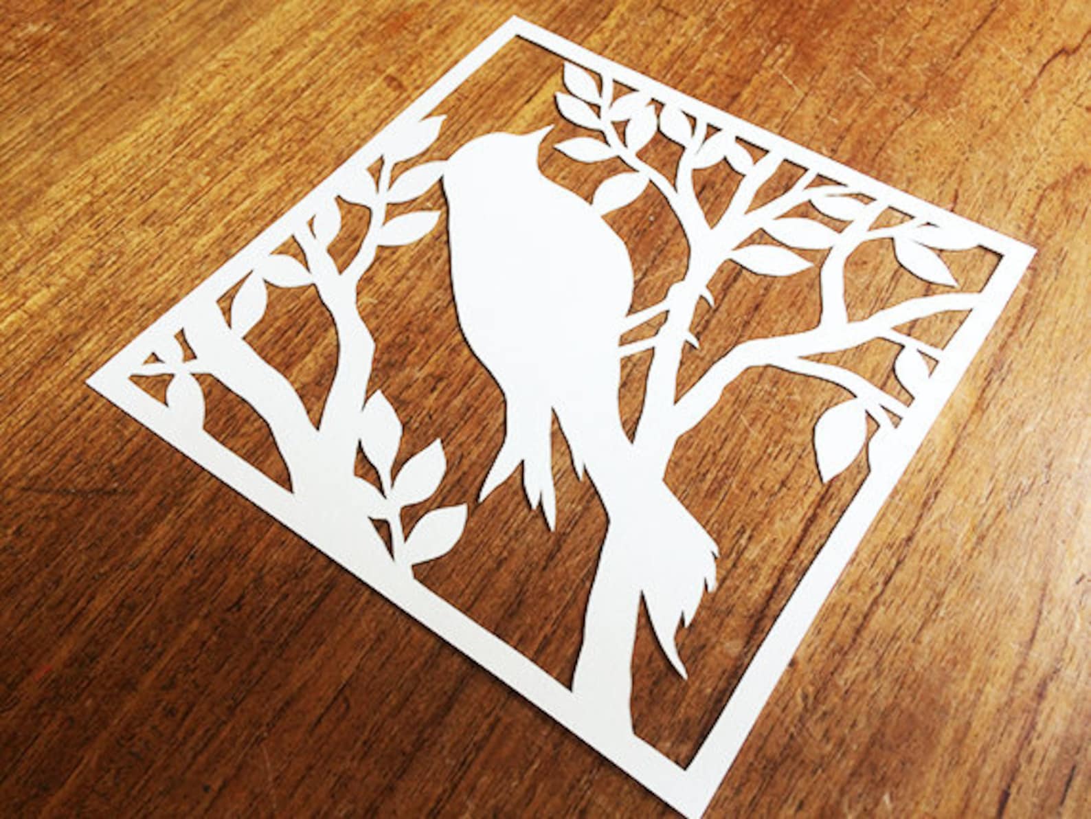 Papercut Template Bird in Tree Digital File - DIY Papercut Bird ...