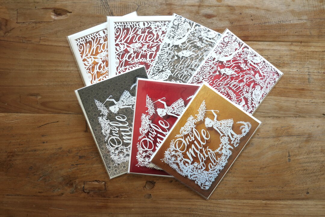 SALE Set of 7 Greeting Cards Paper Cut Art Greeting Cards Blank Double ...