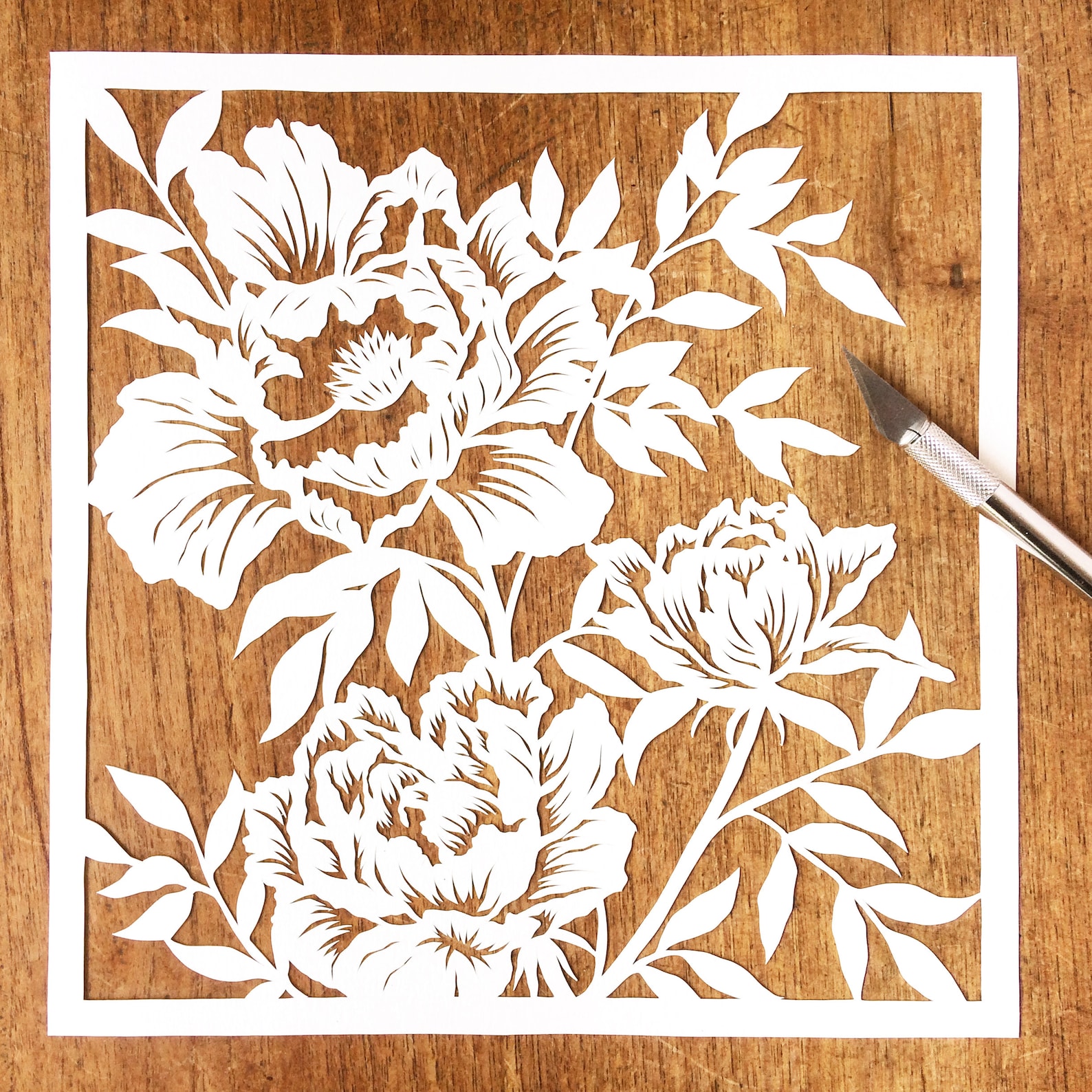 Papercut Template Peonies Digital File - DIY Papercut Flower - Diorama ...