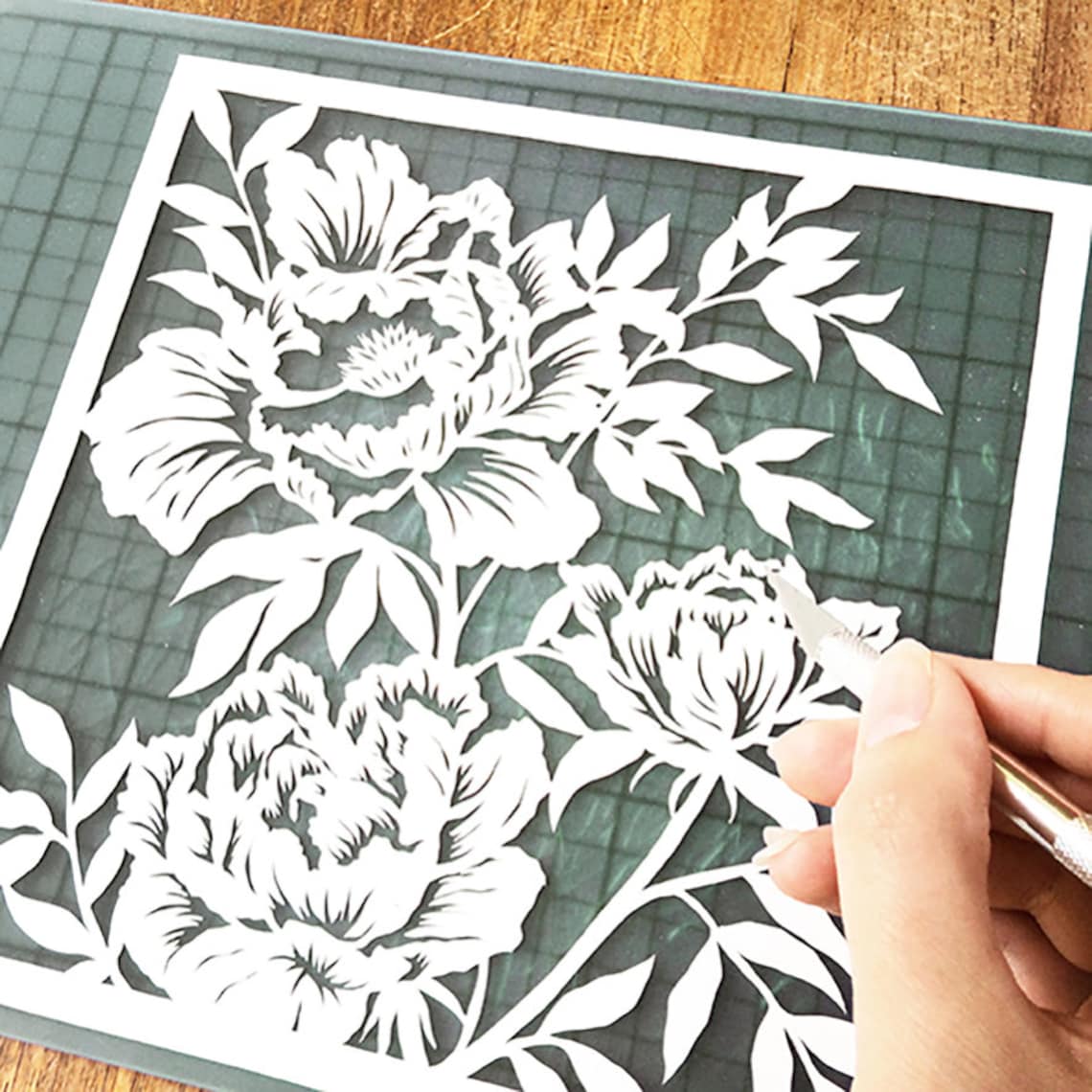 Peonies Papercut Template – DIY Floral Diorama (PDF Pattern) - Etsy