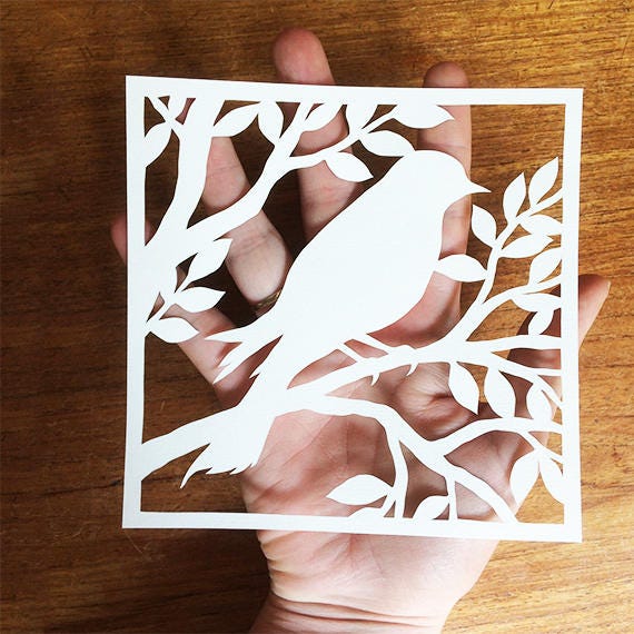 Papercut Template Bird in Tree Digital File - DIY Papercut Bird ...