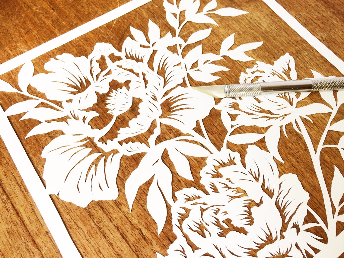 Papercut Template Peonies Digital File - DIY Papercut Flower - Diorama ...