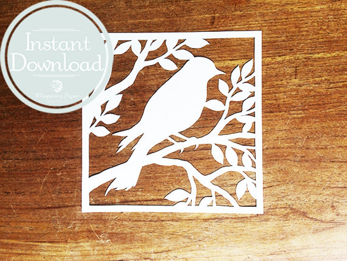 Papercut Template Bird in Tree Digital File - DIY Papercut Bird ...