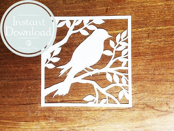 Papercut Template Bird in Tree Digital File - DIY Papercut Bird ...