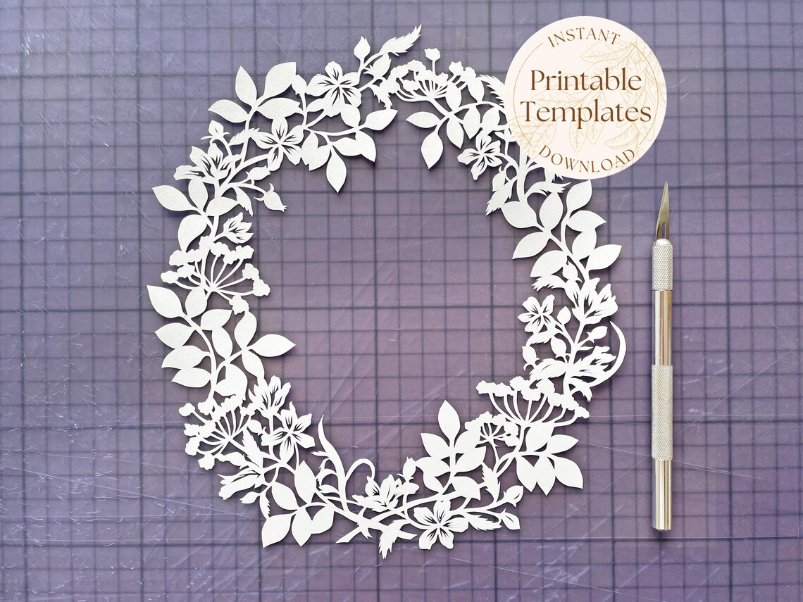Papercut Template Wild Flower Wreath Digital File - DIY Flower ...