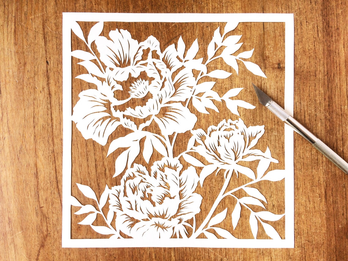 Papercut Template Peonies Digital File - DIY Papercut Flower - Diorama ...