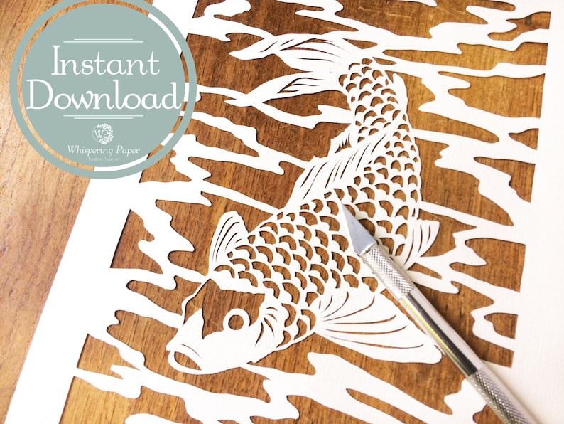 Papercut Template Koi Digital File - DIY Papercut Koi Fish - Diorama ...