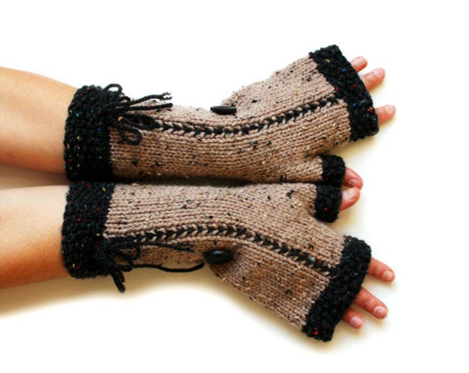Sale Hand Knit Fingerless Mittens in Brown Color - Etsy