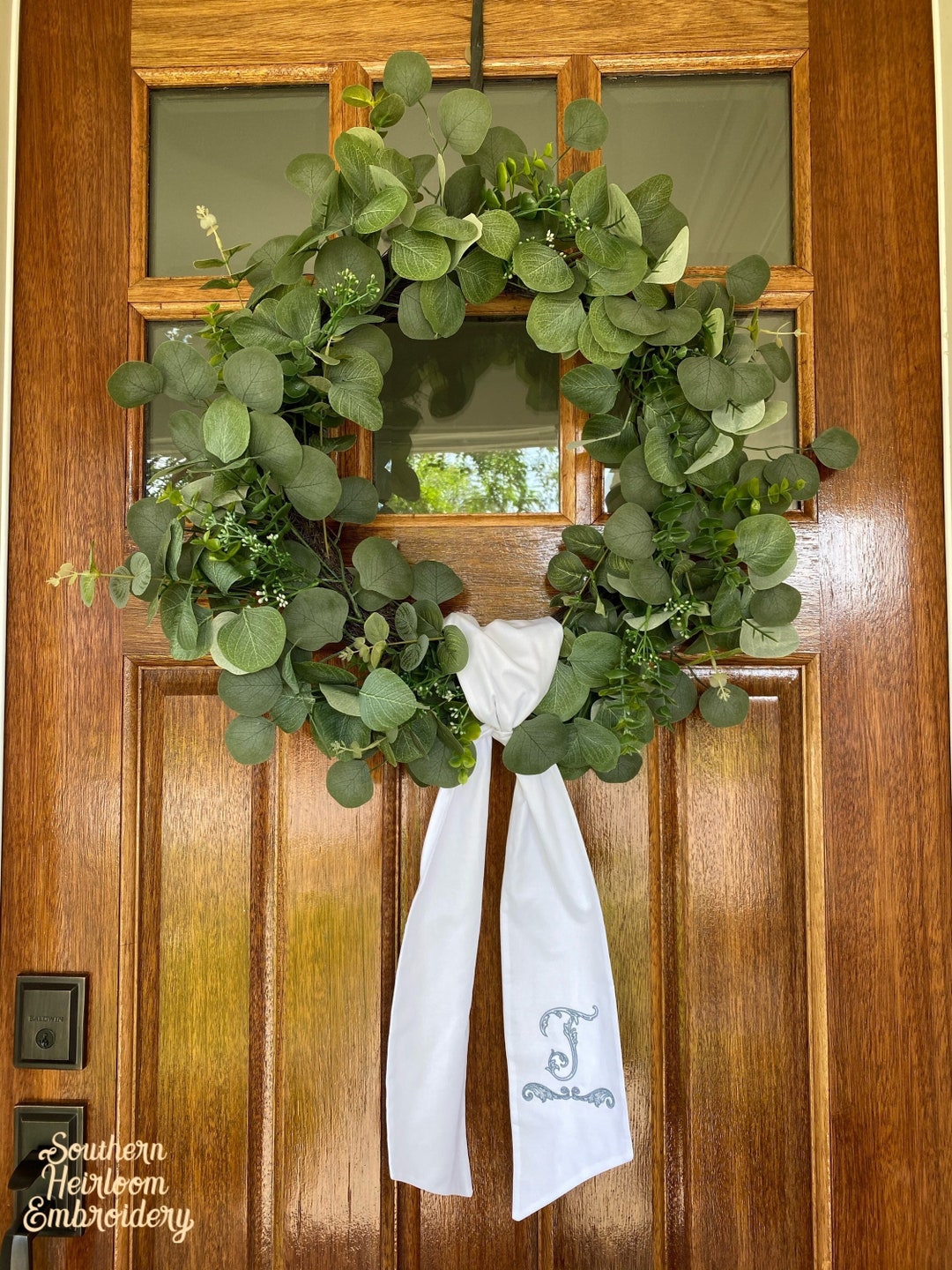Embroidered Wreath Sash, Monogram Wreath Sash, Outdoor Decor, - Etsy