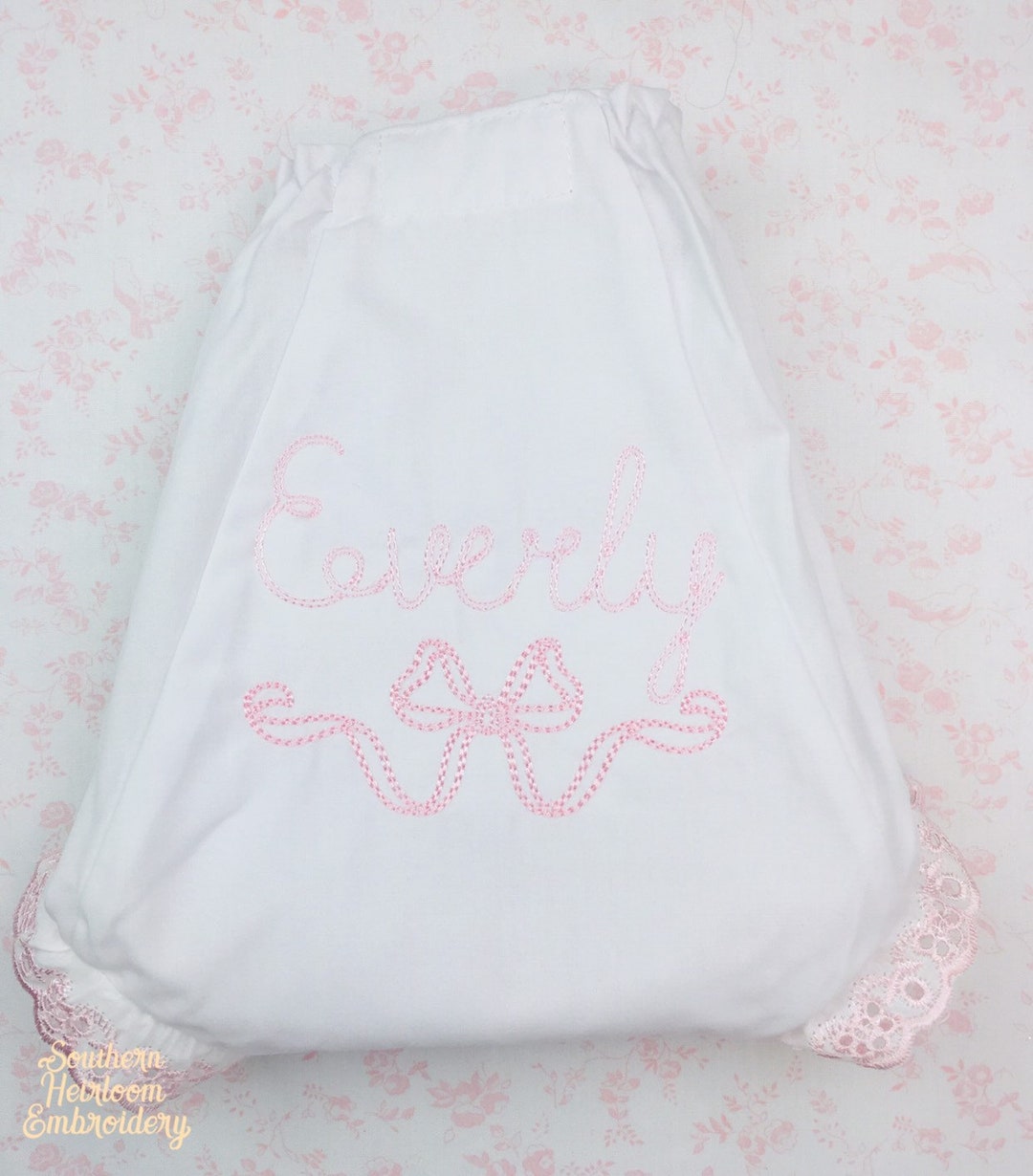 Bow Embroidered Diaper Cover, Monogram Bloomers, Heirloom Bloomers ...