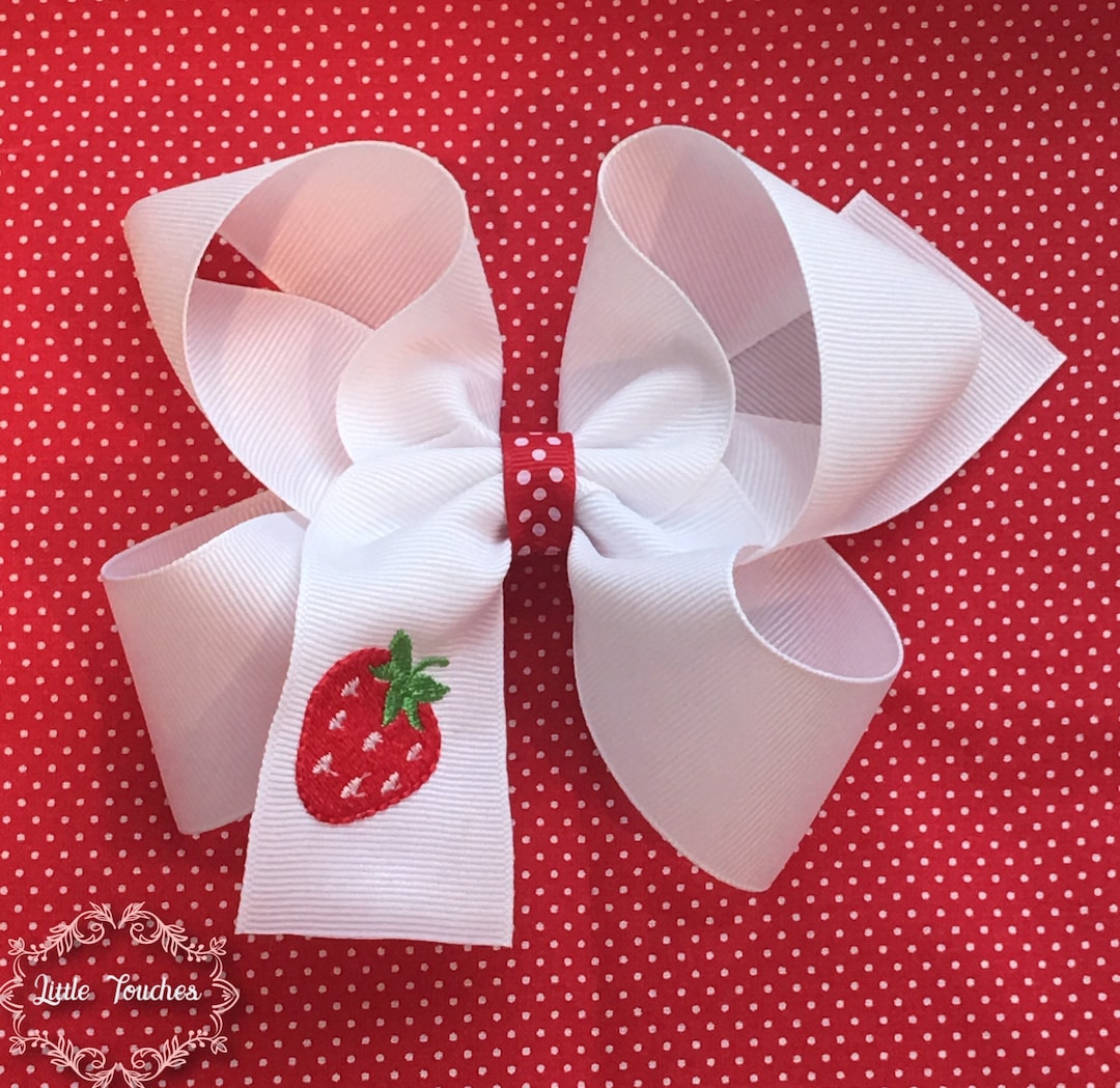Embroidered Hair Bow, Strawberry Hair Bow, Summer Hair Bow - Etsy