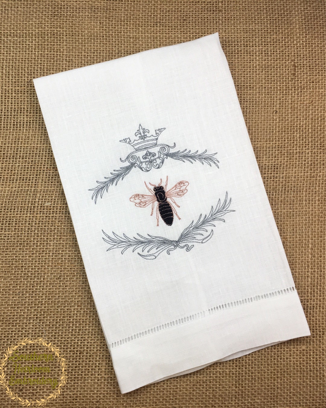 Bee Linen Hand Towel, Linen Hand Towel, Embroidered Hand Towel, Linen ...