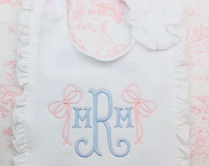 Monogram Bib Burp Cloth, Name Bib Burp Cloth, Baby Gift Set, Ruffle Bib ...