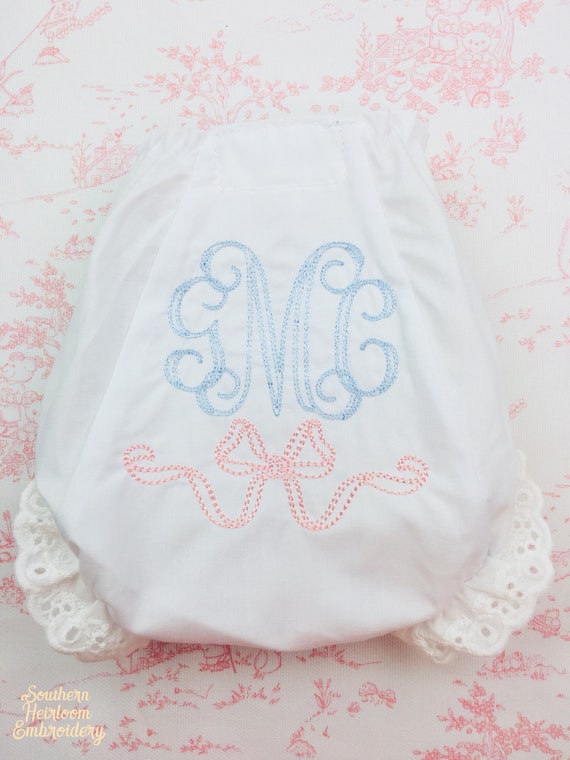 Bow Embroidered Diaper Cover Monogram Bloomers Heirloom - Etsy