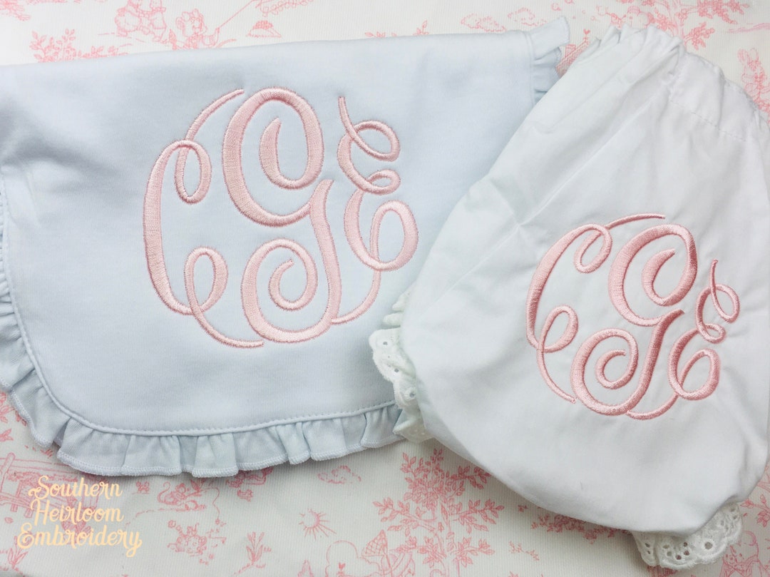 Monogram Bib Bloomer, Embroidered Bloomer and Bib Set, Bow Embroidered ...