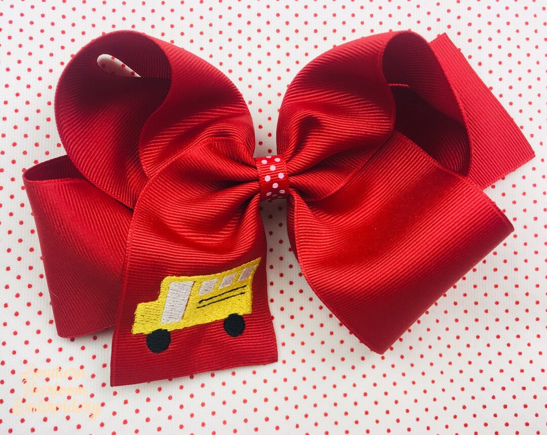 School Bow, School Bus Hair Bow, Embroidered Bow, Classic Bows ...