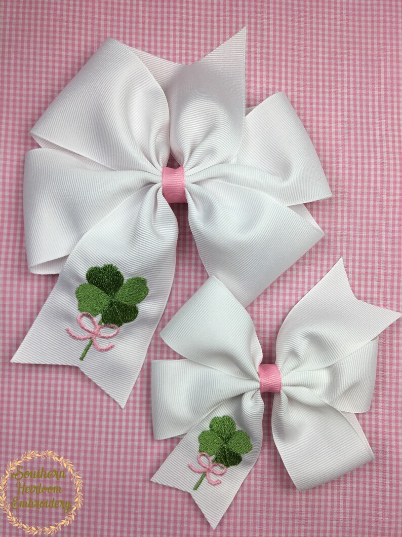 Clover Hair Bow, St. Patrick's Day Bow, Embroidered Hair Bow ...