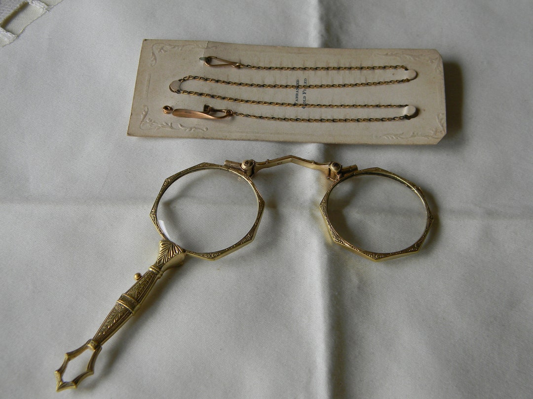 Antyque Victorian Folding LORGNETTE EYEGLASSES, Gold Coloured Metal ...