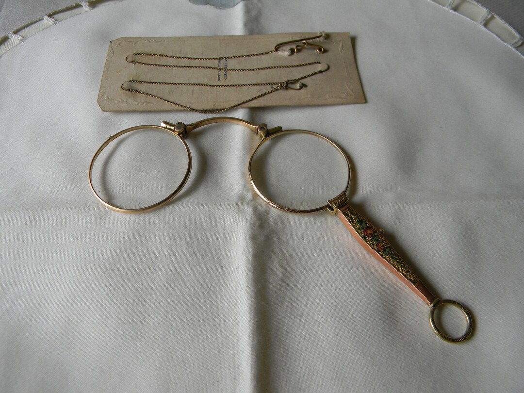 Antyque Victorian Folding LORGNETTE EYEGLASSES, Gold Coloured Metal ...