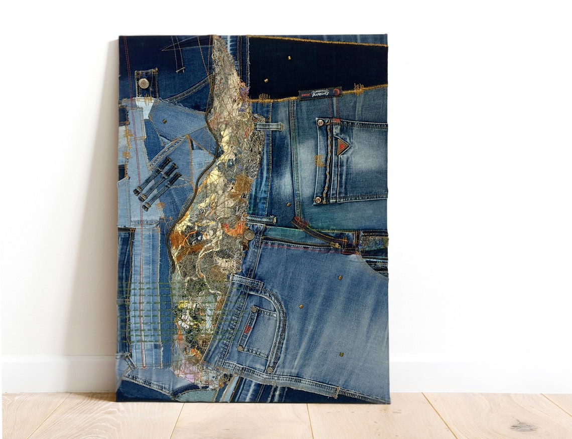 Jeans Art on Canvas Abstract Wall Denim Collage Contemporary - Etsy