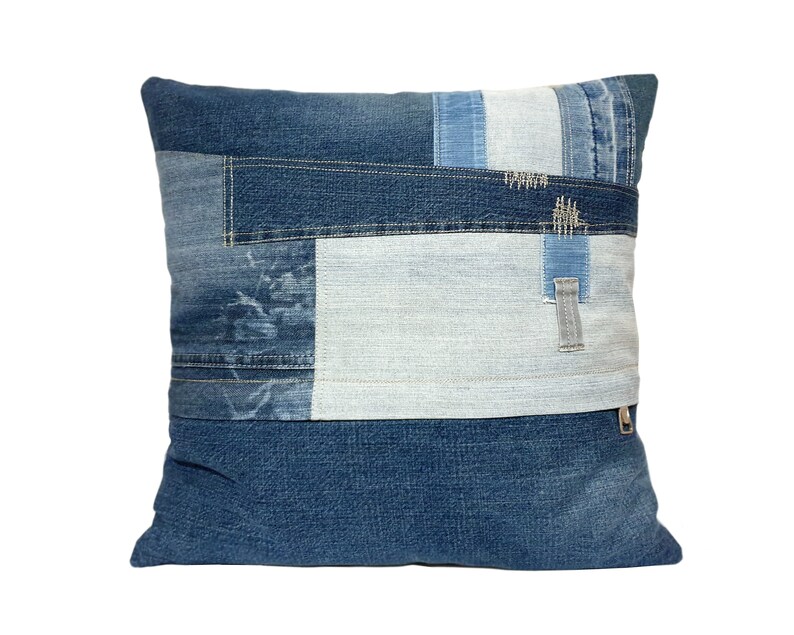 Patched Denim Pillow Cover Boho Interior Pillow | Etsy