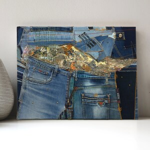 Jeans Art on Canvas Abstract Wall Denim Collage Contemporary | Etsy