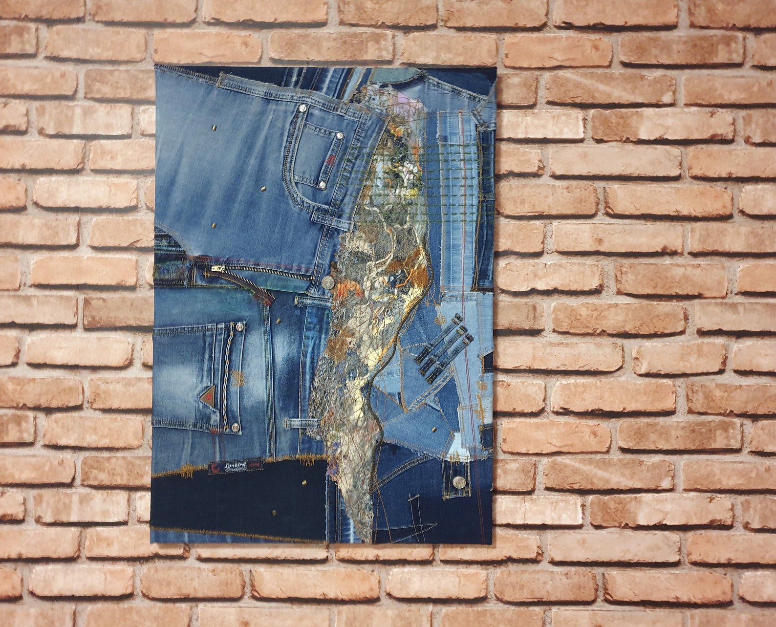 Jeans Art on Canvas Abstract Wall Denim Collage Contemporary - Etsy