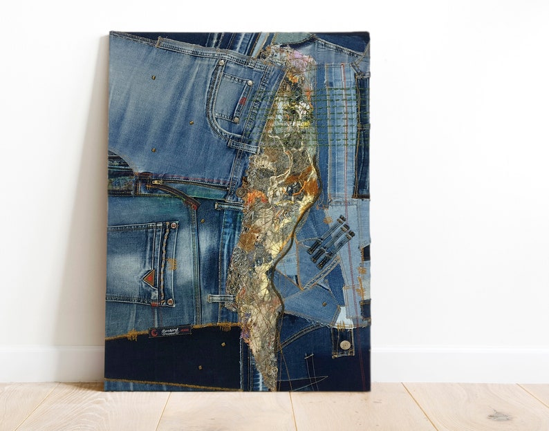 Jeans Art on Canvas Abstract Wall Denim Collage Contemporary - Etsy