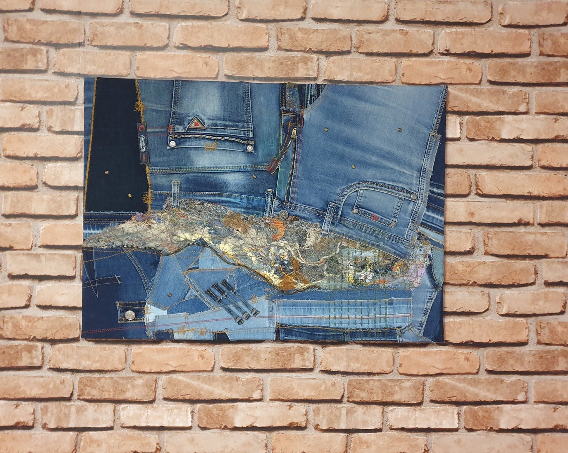 Jeans Art on Canvas Abstract Wall Denim Collage Contemporary - Etsy