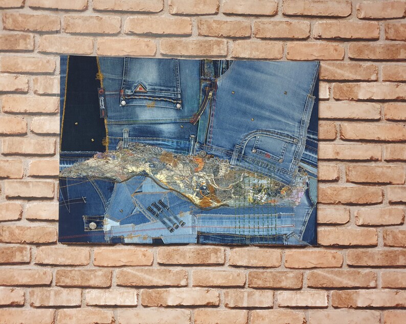 Jeans Art on Canvas Abstract Wall Denim Collage Contemporary - Etsy