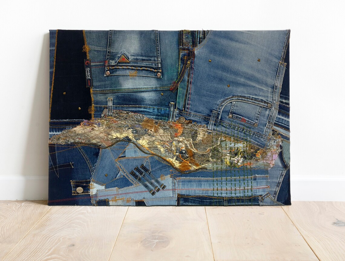 Jeans Art on Canvas Abstract Wall Denim Collage Contemporary - Etsy