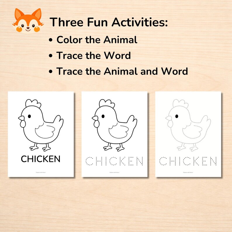 Farm Animals Coloring and Tracing Pages for Toddlers, Printable ...