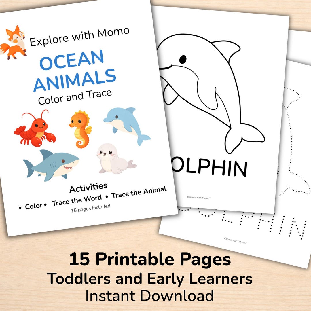 Ocean Animals Coloring and Tracing Pages for Toddlers, Printable ...