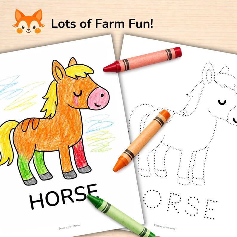 Farm Animals Coloring and Tracing Pages for Toddlers, Printable ...