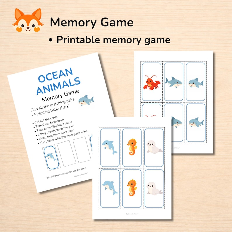 Ocean Animals Matching Activities & Game, Preschool Learning Activities ...