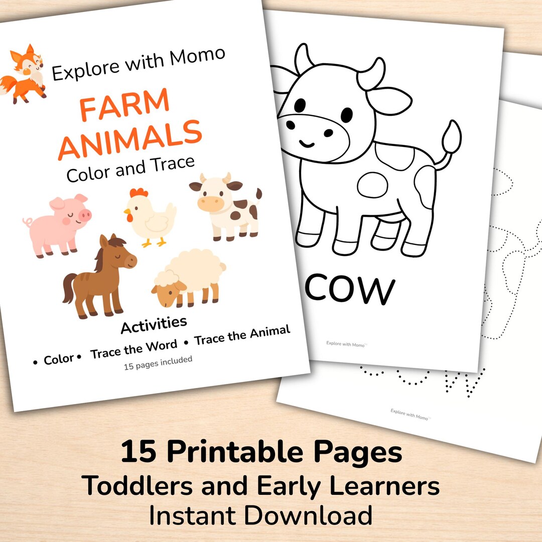 Farm Animals Coloring and Tracing Pages for Toddlers, Printable ...